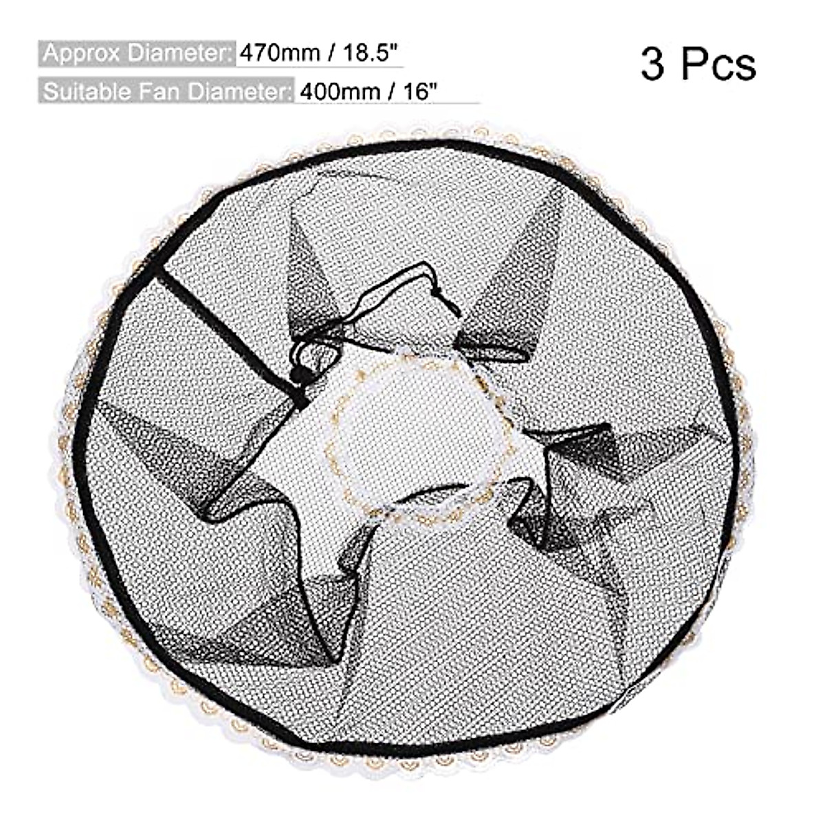 MECCANIXITY Electric Fan Dust Cover 16 Inch Lace Decor Washable Dustproof Guard Mesh Net for Protection, Black Pack of 3