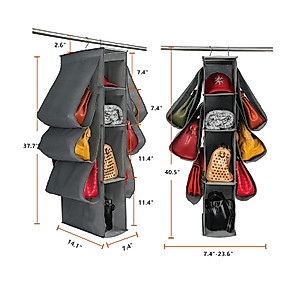 SMDS Purse Storage Organiser 10 Pockets, Large Handbag Organiser, Wardrobe Closet Hanging Storage Organiser (Dark grey)