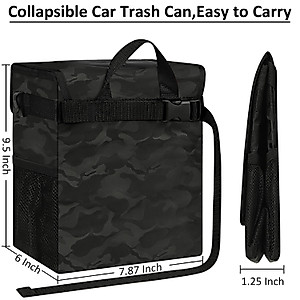 ELONGRIVER Car Trash Can for Car with Lid, Car Organizer Can Trash Bag Hanging Leak Proof Vehicle Trash Can Camo Black