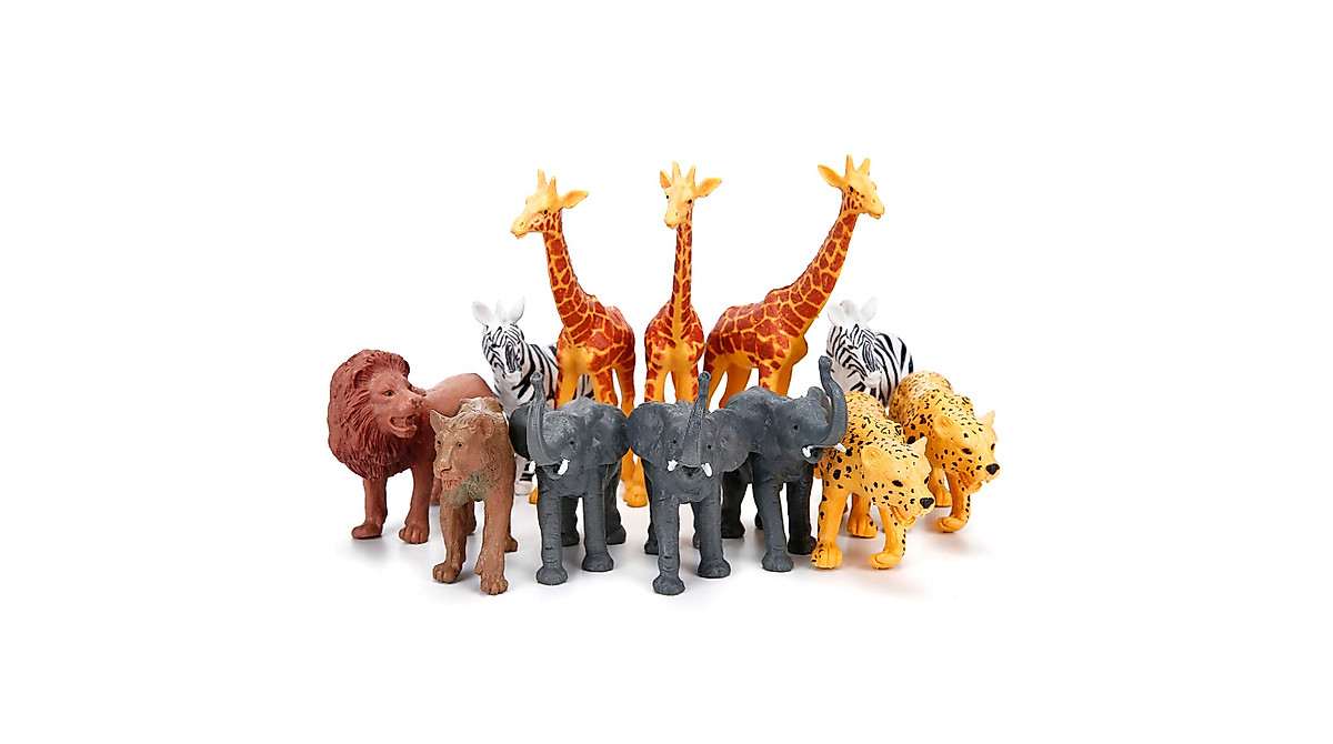 Jumbo Safari Animal Figurines - 12 Realistic Toys Set