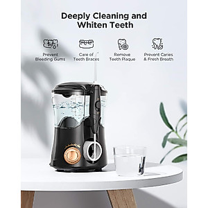 Water Flossers, 600ML Dental Water Teeth Cleaner with 8 Jet Tips for Family, 10 Adjustable Pressure, Electric Dental Pick Flosser for Teeth or Braces, Black