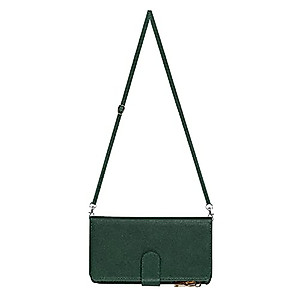 Jaorty for iPhone 13 Mini Phone Wallet Case with Card Holder, Crossbody Strap, Zipper Pocket, PU Leather, Dark Green