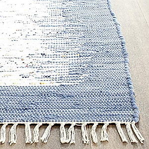SAFAVIEH Montauk Collection Runner Rug - 2'3" x 9', Ivory & Dark Blue, Handmade Stripe Fringe Cotton, Ideal for High Traffic Areas in Living Room, Bedroom (MTK711E)
