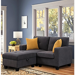 asunflower Small Chaise Couch Loveseat Sofa with Storage Ottoman Velvet L Shape Small Sofa Couch for Bedroom,Office, 2 Seater Couch for Small Room