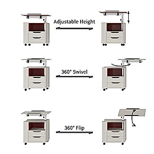 SogesHome Height Adjustable Nightstand with Lockable Wheels, Over-Bed Movable Bedside Table with 2-Drawers, Bedroom Side Storage Cabinet with 1-Open Cube, Maple