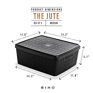 BINO | Plastic Storage Baskets with Lids, Medium - 3 Pack | THE JUTE COLLECTION | Shelf Organizer Bins | Basket with Handle | Pantry Organization | Room Organization | Storage Bins | Plastic Baskets