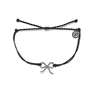 Pura Vida Silver-Plated Bow Charm Bracelet - 100% Waterproof, Adjustable Band, Brand Charm - Black