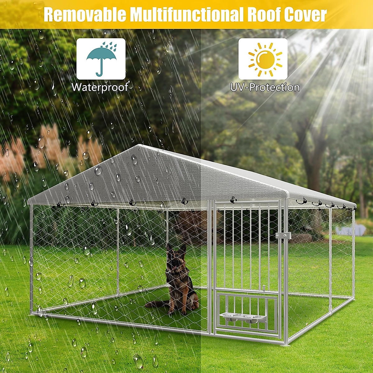 Tmsan Dog Kennel Outdoor, Dog House with Waterproof Roof & Secure Lock, Large Dog Crate Fence, Outside Pet Playpen for Chicken, Rabbit, Cat, 10ft