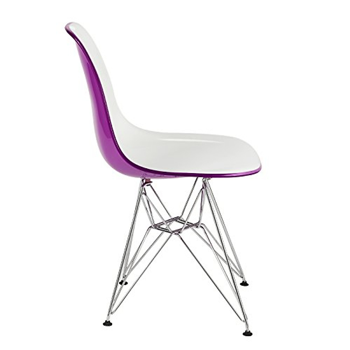 LeisureMod Carey Modern Eiffel Base Molded Side Chair Set of 2 (White Purple)