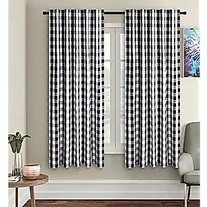 Black White Cotton Curtains, Back Tab Farmhouse Cotton check Curtain 50x72 Inch, Tab Top Bathroom Window Treatment Décor Panel For Kitchen Nursery Livingroom Bed Room Gingham Check Curtains -2 Panels