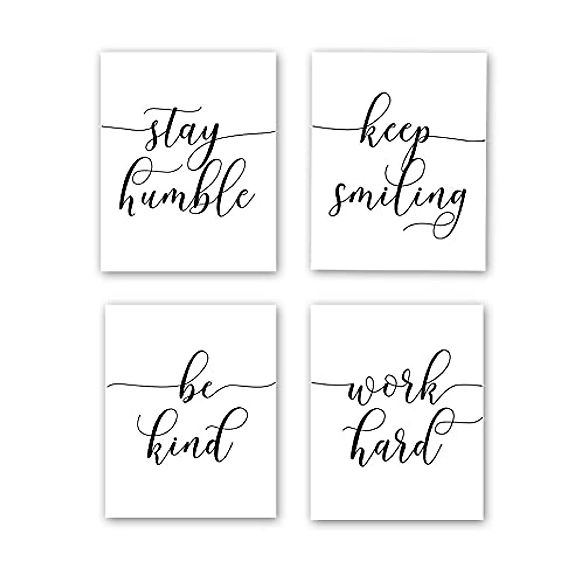 HPNIUB Unframed Inspirational Quote Art Painting,Work Hard,Be Kind,Stay Humble,Keep Smiling Art Print Set of 4 (8”X10” Motivational Phrases Wall Art for Office or Living Room Home Wall Decor