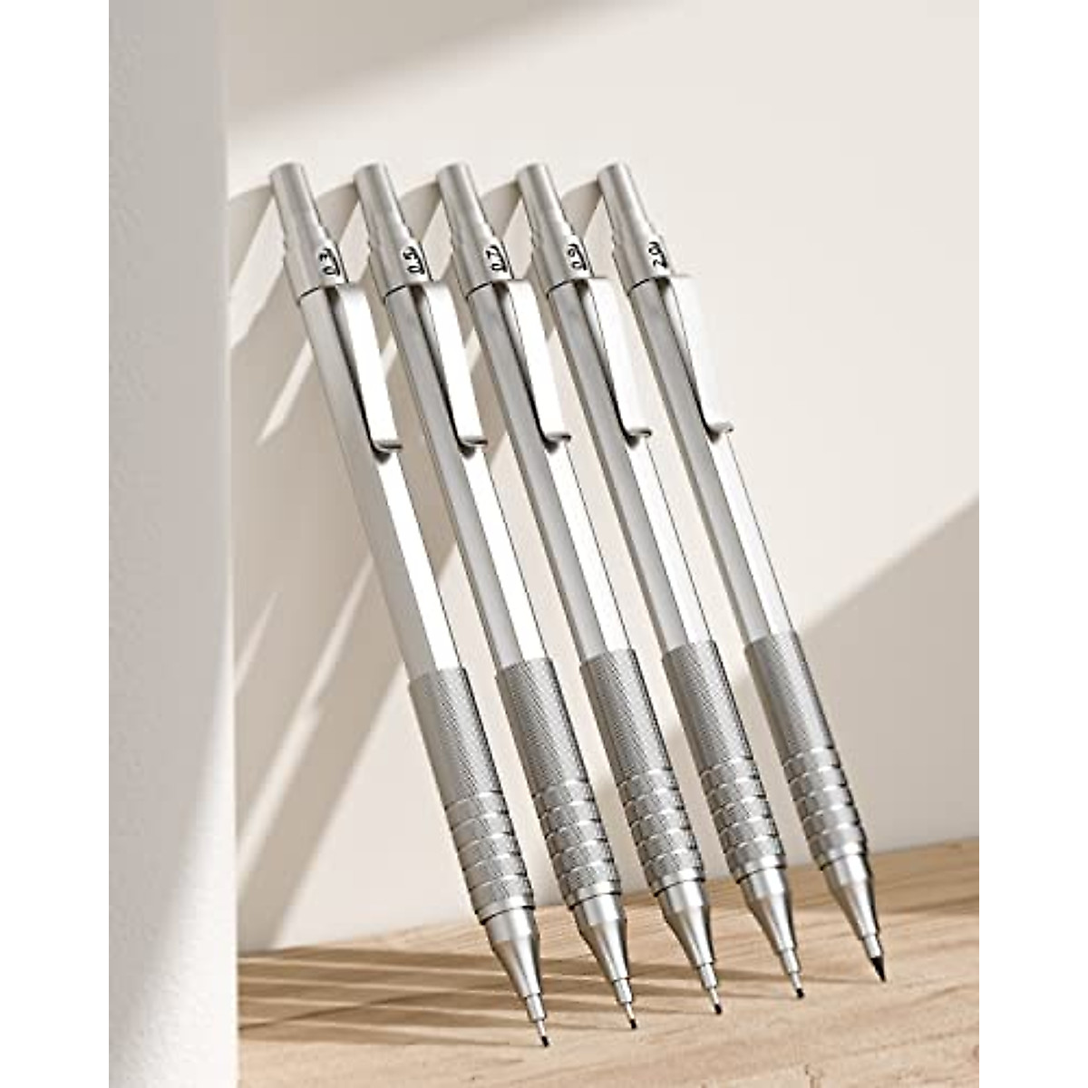 Nicpro 20PCS Metal Mechanical Pencil Set in Leather Case, 0.3, 0.5, 0.7, 0.9 mm & 2mm Lead Pencil Holders, 9 Tube (4B 2B HB 2H) Lead Refills(Black & Colors), Erasers For Art Drafting Sketching Drawing