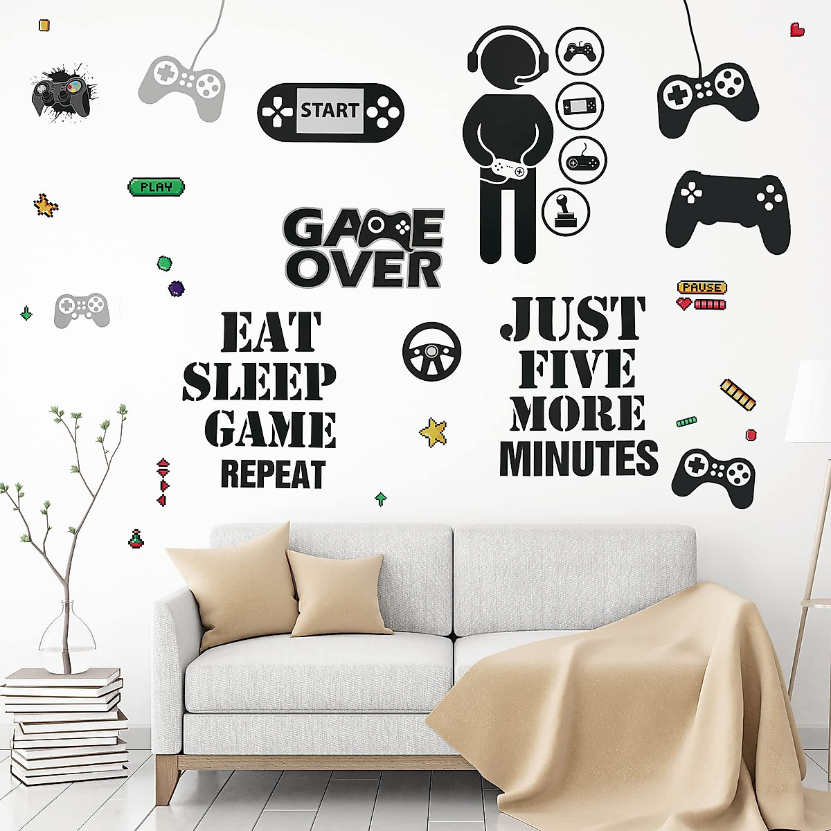 Gamer Room Decor Gaming Wall Decals Sticker Gamer Decals Boys Room Decals Video Game Decor Eat Sleep Game Wall Decal for Gamer Bedroom Playroom Decorations (Classic Style)