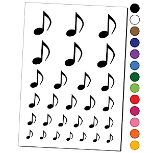 Music Eighth Note Temporary Tattoo Water Resistant Fake Body Art Set Collection - Black (One Sheet)