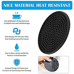 Coasters for Drinks, Silicone Coasters 6 Set Non-Slip Cup Coasters, Heat Resistant Cup Mate Fits Any Size of Drinking Glasses, Soft Coaster for Tabletope Protection, Furniture from Damage (Black)