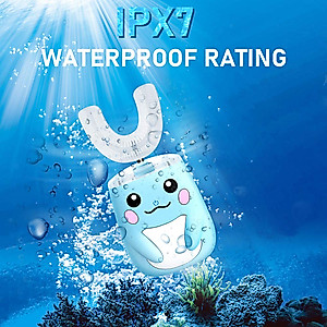 BASHUO Kids Ultrasonic Electric Toothbrush, 6 Gear Speed Mode IPX7 for Sensitive Teeth 360° Oral Cleaning U Shaped Toothbrush for Children Toddler 2-7 Years Old (Pink)