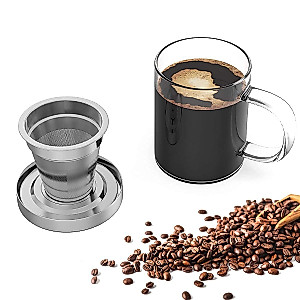Oranlife Pour Over Coffee Maker Set for Travel/Camping/Hiking, Single Cup, Stainless Steel Coffee Filter, 14 Oz Borosilicate Glass Mug, Extra Permanent Lid and Moulded Neoprene Case, at Home/Office