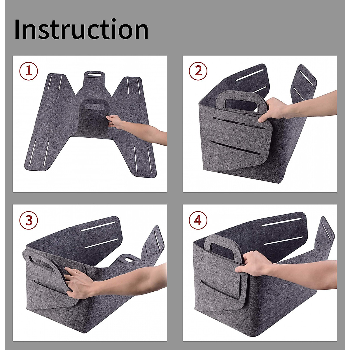 Storage Basket Felt Storage Bin Collapsible & Convenient Box Organizer with Carry Handles for Office Bedroom Closet Babies Nursery Toys DVD Laundry Organizing