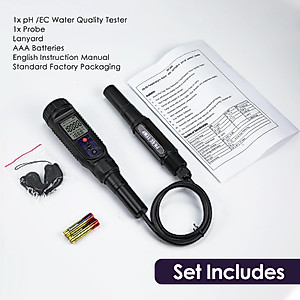3-in-1 Digital pH | EC | Temperature Tester, Food pH Meter with Corded Sensor IP65 Probe, High Precision pH EC Tester with ATC for Water, Food, Meat, Fermentation, Solid Samples and Soft Soil