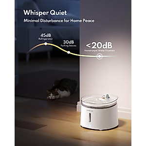 Silent Cat Water Fountain, HomeRunPet Pet Fountain with Wireless-Pump, Small-Dog Water Dispenser, Dual Mode, Quick Assembly & Easy-Clean, Filters Included, 68 oz/2L