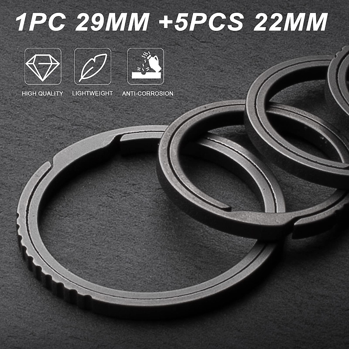 TISUR Key Rings for Keychains,Carabiner Keychain Ring Titanium Key Rings Heavy Duty Round Split Rings for Men and Women (1pc Large Key ring+5pcs Small key rings)