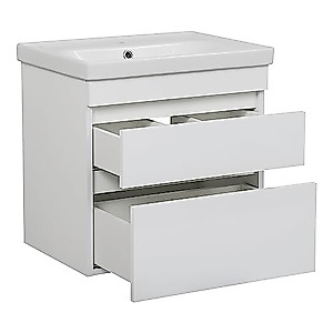 Modern Wall-Mounted Bathroom Vanity with Washbasin | Niagara White High Gloss Collection with Side Vanity Cabinet | Non-Toxic Fire-Resistant MDF-44 (32+12)-Omega Collection 24"