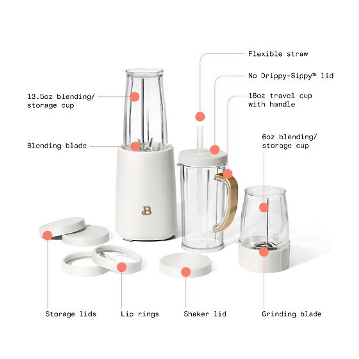 Beautiful Personal Blender Set with 12 Pieces, 240 W, (White Icing) by Drew Barrymore