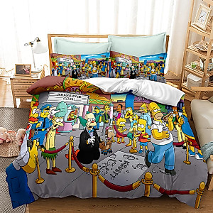 JewosS 3 Piece Soft Brushed Microfiber Printed Duvet Cover Set Simpsons Bedding Sets Easy Care and Soft Hand Feel Bedding Duvet Cover Set with Zipper(King), Style4