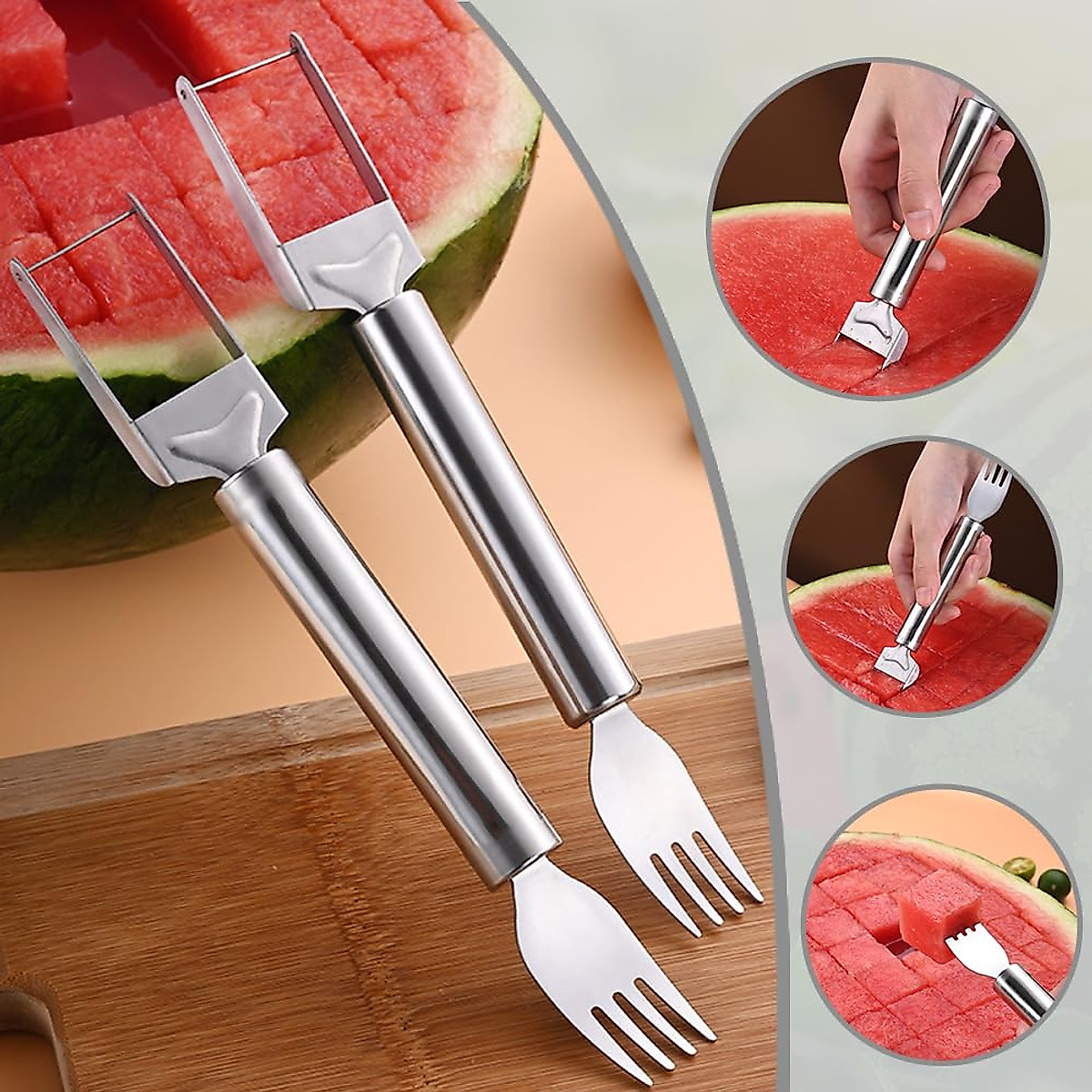 2PCS 2-in-1 Stainless Steel Fruit Cutter Watermelon Cutter,2024 Newest Watermelon Slicer Watermelon Cutter Melon Cutter Tool,Watermelon Cutting tool Stainless Steel Fruit Cutter for Kitchen (2pc)