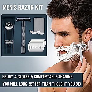 Safety Razor Set for Men Women w/Razor Stand,Razor Refills,Shaving Cream,Shaving Kit for Men Women Gift Beard Trimming Kit Birthday Gifts for Men Dad Husband Boyfriend Christmas Stocking Stuffers