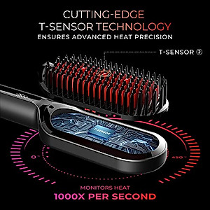 2023 Upgraded Hair Straightener Brush | TYMO Ionic Plus Straightening Brush with 16 Temps, 30s Heat-up, Dual Voltage | Brush Straightener for Women | Heated Styling Brush for Thick Curly Hair