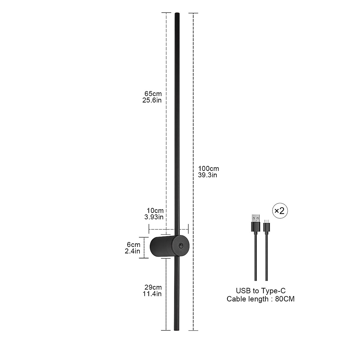 Battery Operated Wall Sconces with Remote Control, USB Rechargeable Wall Sconce Set of Two, Dimmable LED Wall Lights Indoor, 360° Rotate Cordless Wall Lamp for Living Room Bedroom Hallway, Black, 40In