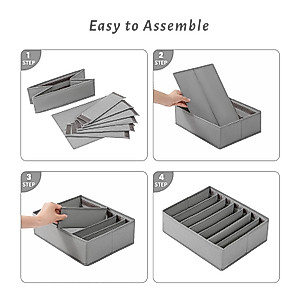 Coorganisers 4 Packs Adjustable T-shirt Drawer Organizers for Clothing with 6 adjustable dividers, 7 Grids wardrobe clothes organizer, DIY Clothes Organizer for Folded Clothes, T-shirt, Legging