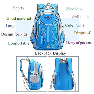 VIDOSCLA Color-blocking Sports Kids Backpack,Middle Schoolbag Elementary Student Bookbag for Girls&Boys