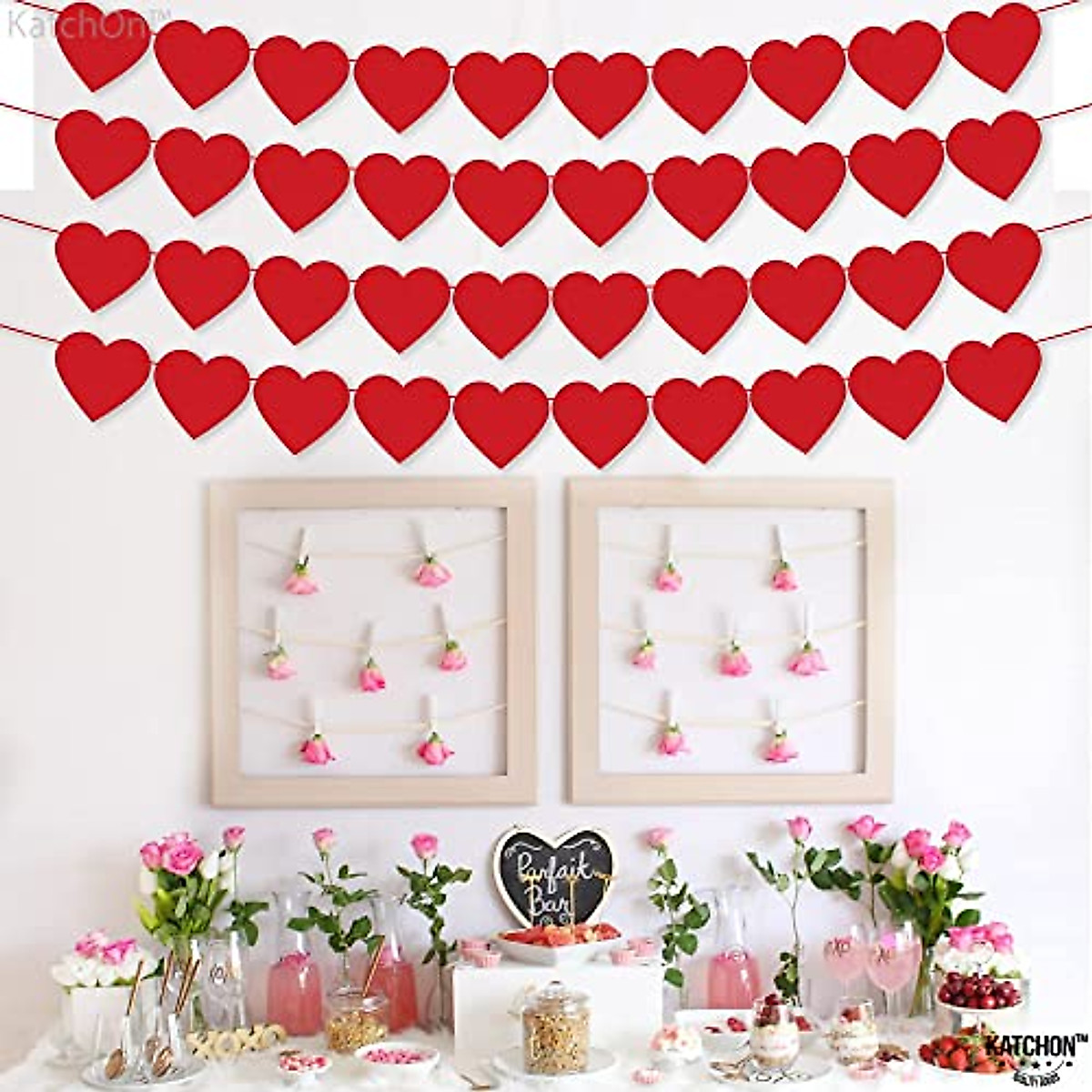 Felt, Red Heart Garland for Valentines Day Decor - Pack of 40, No DIY | Valentine Garland for Valentines Day Decoration | Galentines Day Decorations | Heart Garland, Romantic Decorations Special Night