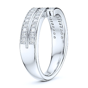 PRSTANI 7.5mm Wide Sterling Silver Triplex Row Simulated Round Brilliant Cut Diamonds Unisex Wedding Ring (5.5)