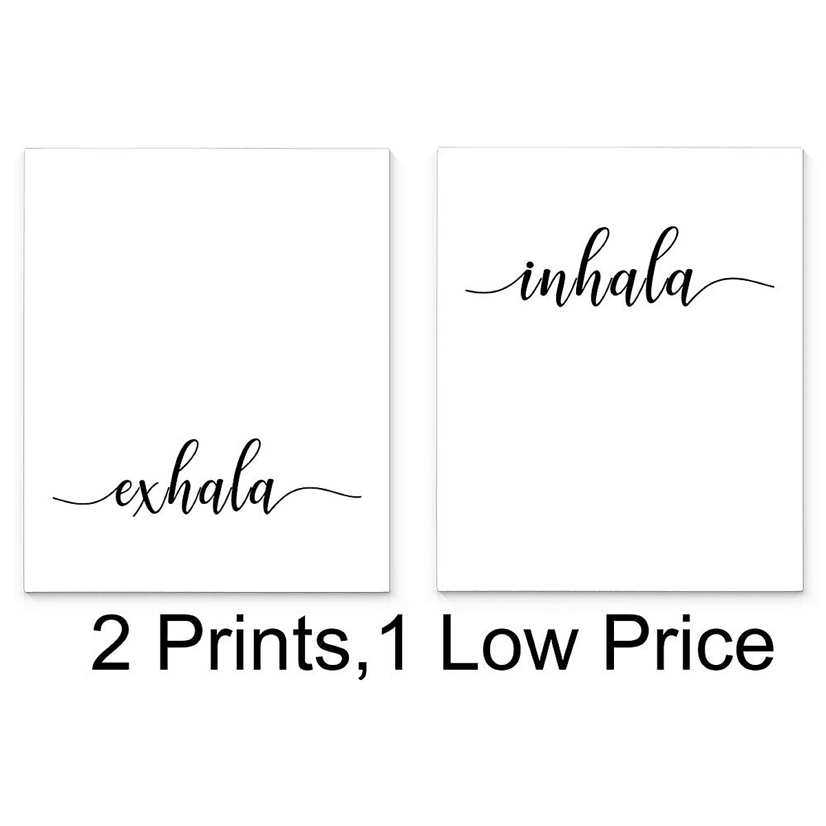 Inhala Exhala Wall Art, Set of 2 8 x10" Unframed Typogaphy Black on White Prints - Stunning Spanish Wall Décor for Bathroom