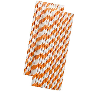 Striped Paper Straws - Party Supply - Orange and White - 7.75 Inches - 50 Pack - Outside the Box Papers Brand