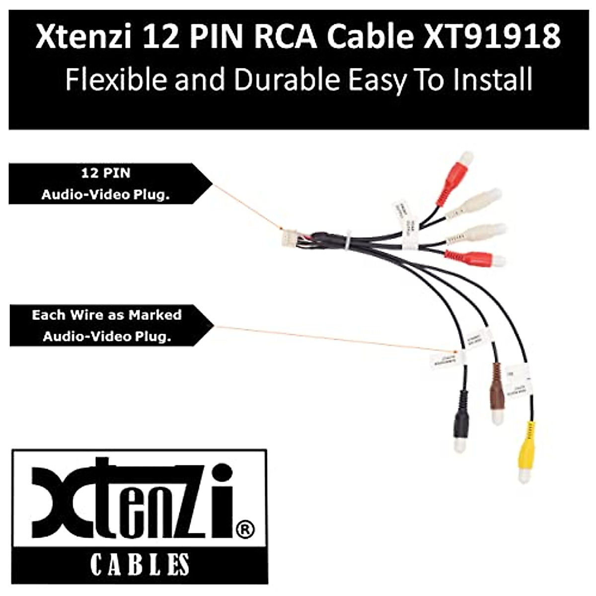 Xtenzi RCA Cord Assembly Harness Car Audio Video Compatible with Pioneer AVH240EX, AVH241EX, DMH130BT, DMH240EX, DMH241EX, DMH340EX, DMH341EX, DMH342EX