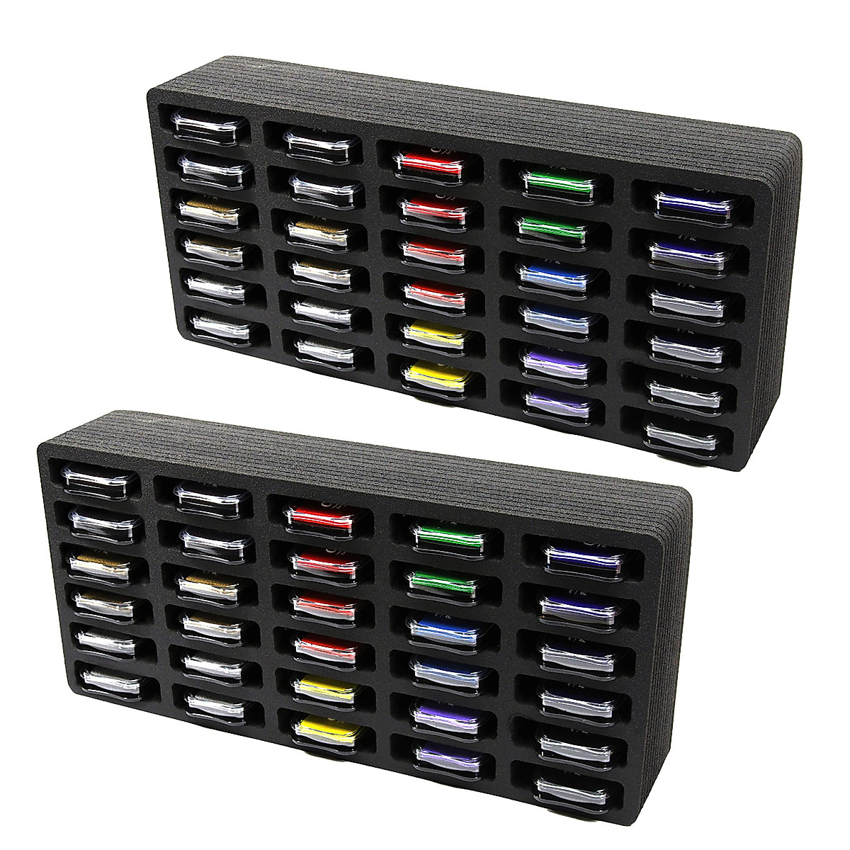 Polar Whale 2 Ink Pad Storage Trays Organizer Stamping Design Stand Supply Black Foam Horizontal Holder Non-Rattle Washable Compatible with Versamark, Versafine, Distress, Stazon and More Holds 30