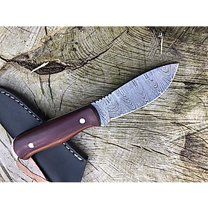 Perkin Damascus Steel Hunting Knife With Sheath Skinning & Bushcraft Knife - SK400