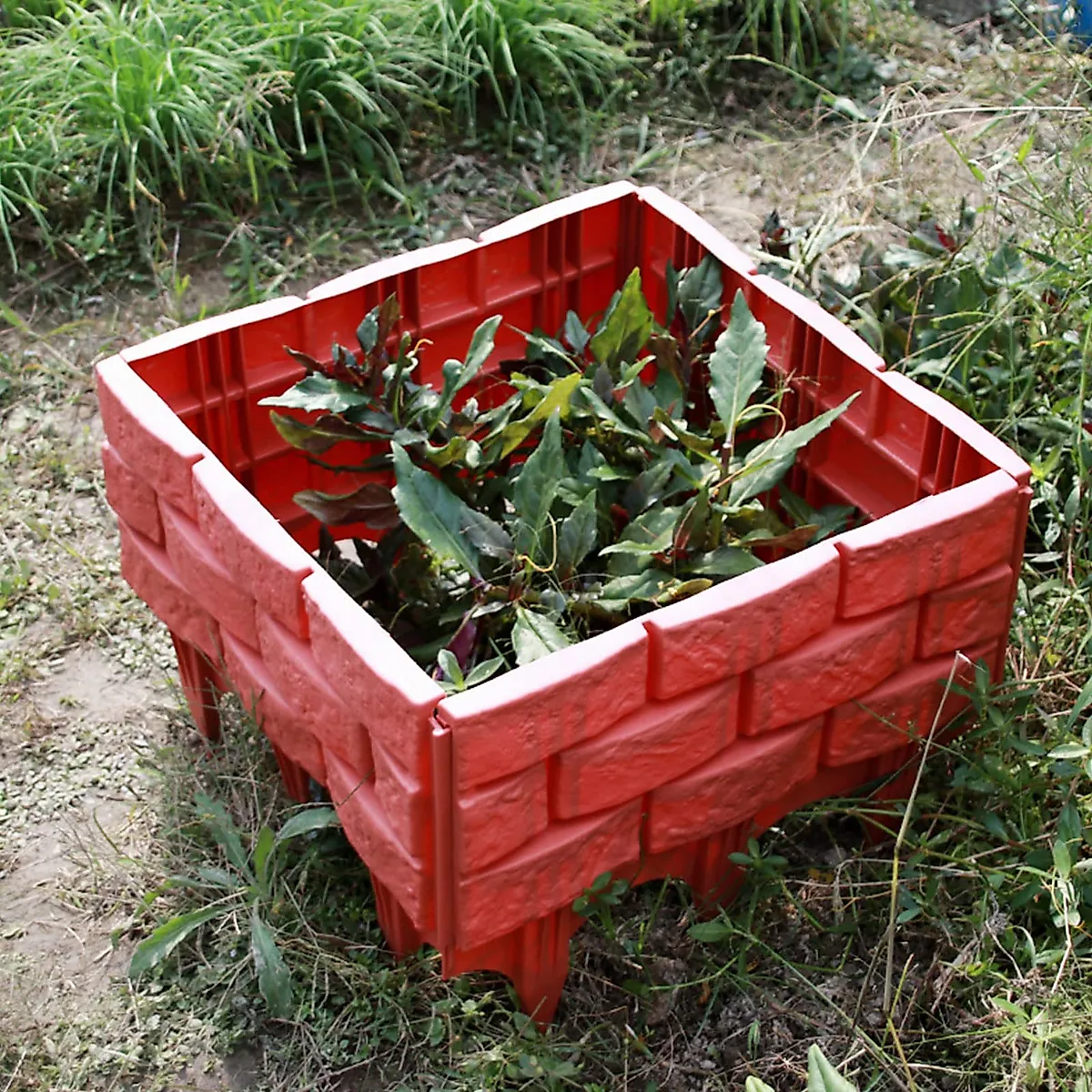 JYCAR 4PCS Garden Plastic Fence Edging, Imitation Stone Effect Flower Bed Edging Plant Border Imitation Stone Brick for Gray