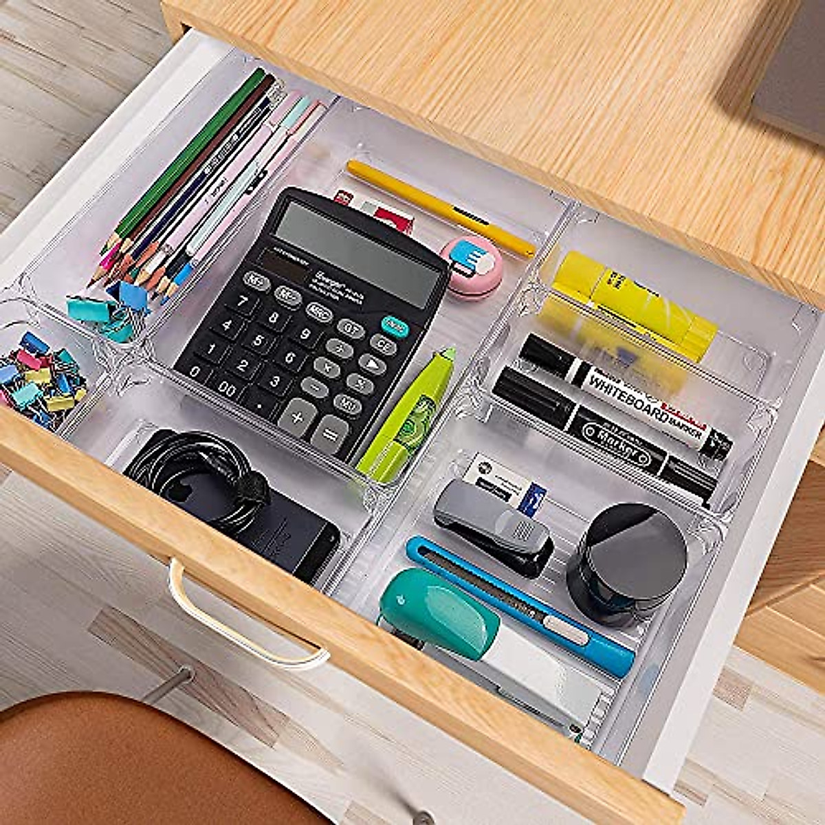 Puroma 24Pcs Desk Drawer Organizer 5-Size Versatile Vanity Desk Drawer Storage Bins and 31Pcs Desk Drawer Organizer Trays, Drawer Organizers Bathroom Drawer Dividers for Makeup, Jewelries and Gadgets