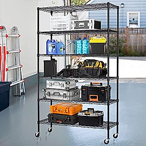 CL.Store 6-Tier Kitchen Storage Wire Shelf Steel Shelving Rack Commercial-Grade Garage Rolling Organizer with Wheels,2100 LBS(350 lbs Capacity per Shelf),Black, WS-776-Black