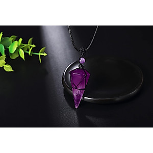 XIANNVXI Amethyst Necklace for Men Women Healing Crystal Stone Pointed Adjustable Black Rope Natural Gemstone Pendant Necklaces Jewelry