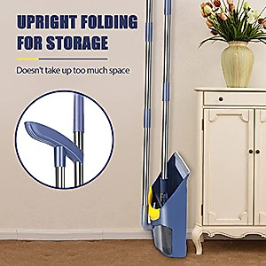 Broom and Dustpan Set for Home, Long Handle Broom with 180°Rotating Head Upright Large Dustpan with Comb Teeth, Easy Storage Floor Broom and Dustpan Combo for Home Kitchen Office Lobby