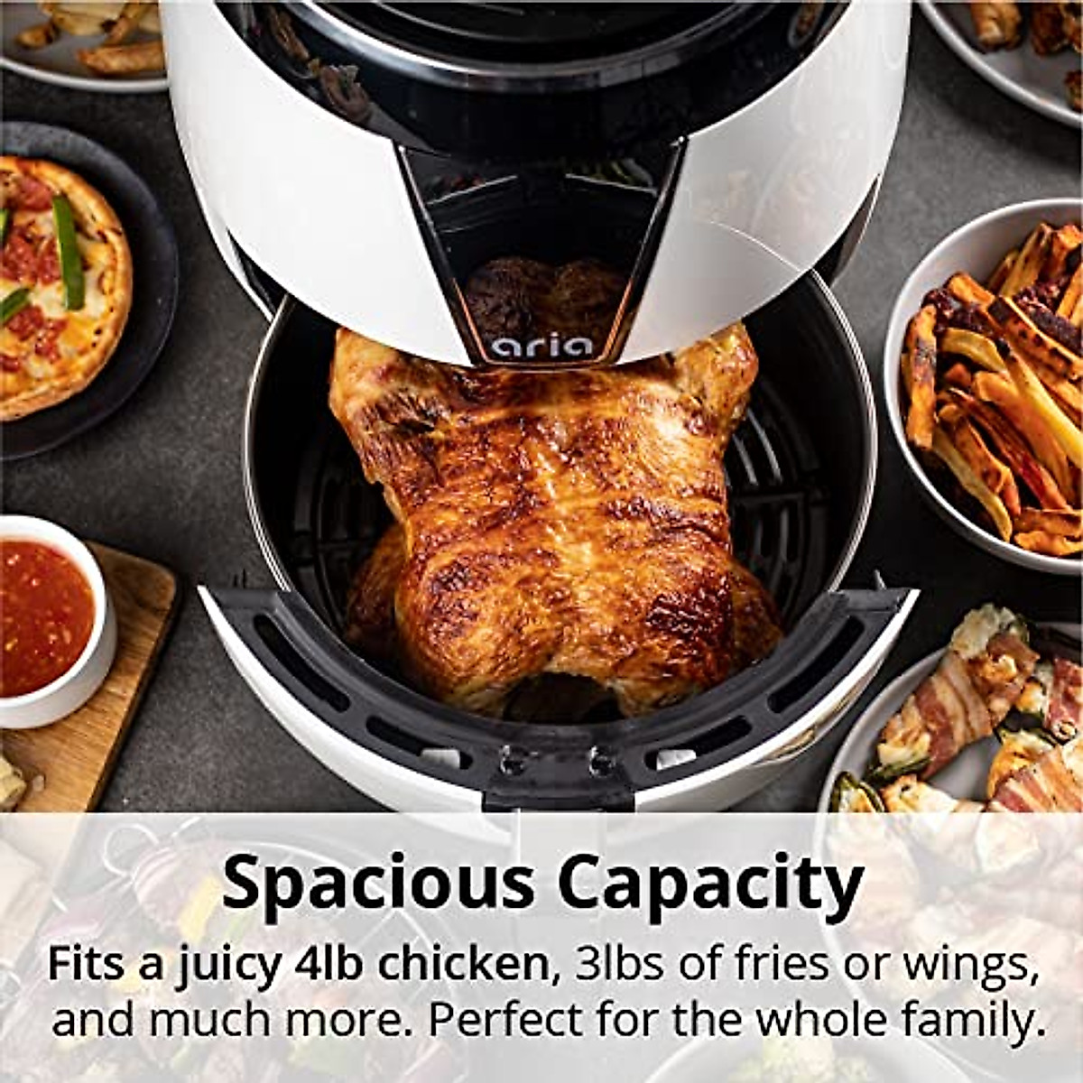 Aria Teflon-Free 5 Qt. Ceramic Air Fryer with Recipe Book, White