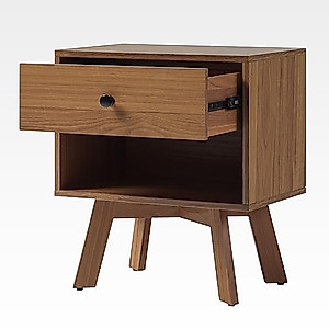 Walker Edison Mid-Century Modern 1-Drawer Nightstand Bedroom Storage Drawer and Shelf Bedside End Table, 21 Inch, Set of 2, Mocha