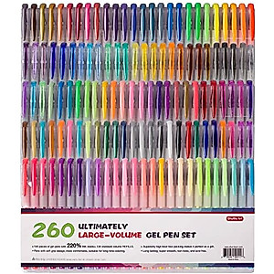 Shuttle Art 260 Pack Gel Pens Set 220% Ink Gel Pen for Adult Coloring Books Art Markers 130 Colored Gel Pens Plus 130 Refills