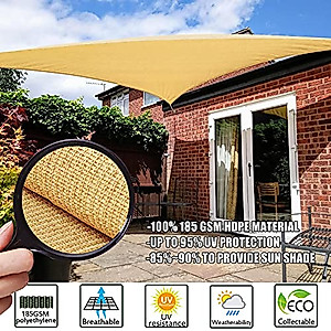 Grozoken Sun Shade Sail Triangle 10'x10'x10' UV Block Canopy Sail for Patio Backyard Lawn Garden Deck Outdoor Courtyard Park Carport Easy to Install Lightweight (Sand)